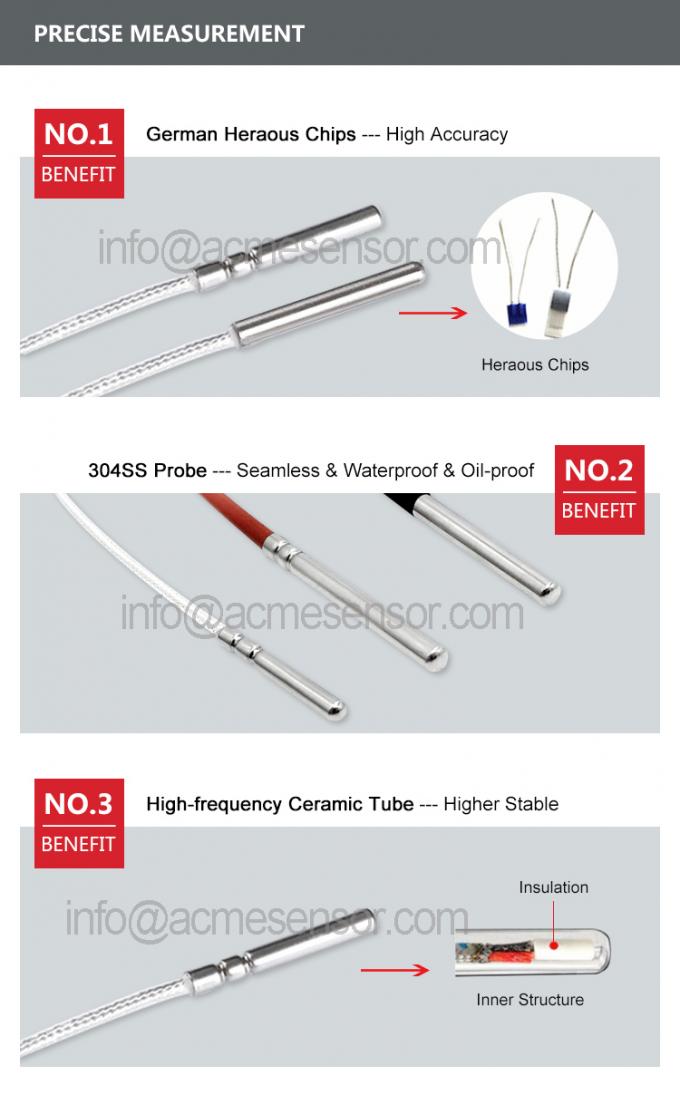 3 Wire Pt100 Sensor 0.5m Digital Aviation Plug Platinum Rtd Transducer